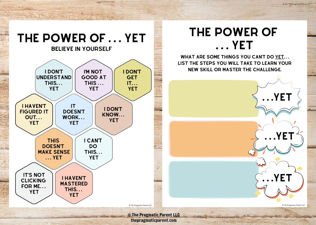 The Power of yet Growth Mindset Poster and Growth Mindset Worksheet - Etsy