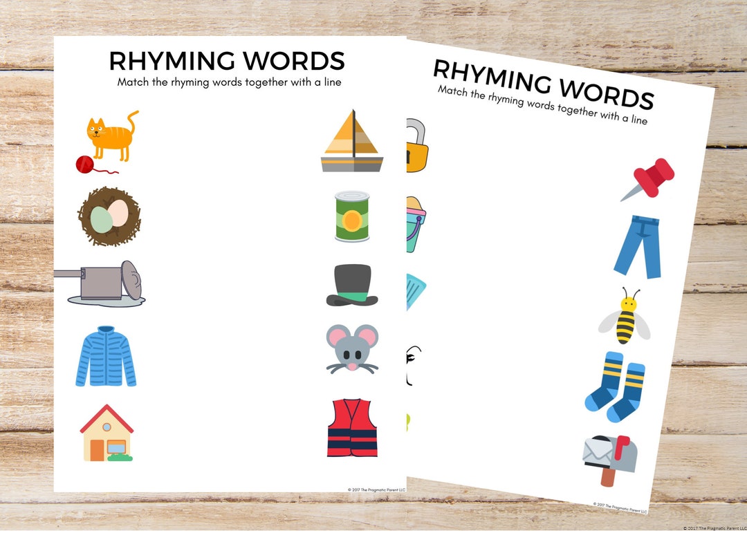 Rhyming Words Matching Game, Preschool, Kindergarten Worksheet ...