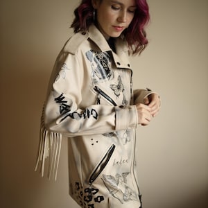 Custom Hand Painted Leather Jacket, Women's Leather Jacket Unique ...
