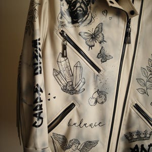 Custom Hand Painted Leather Jacket, Women's Leather Jacket Unique ...