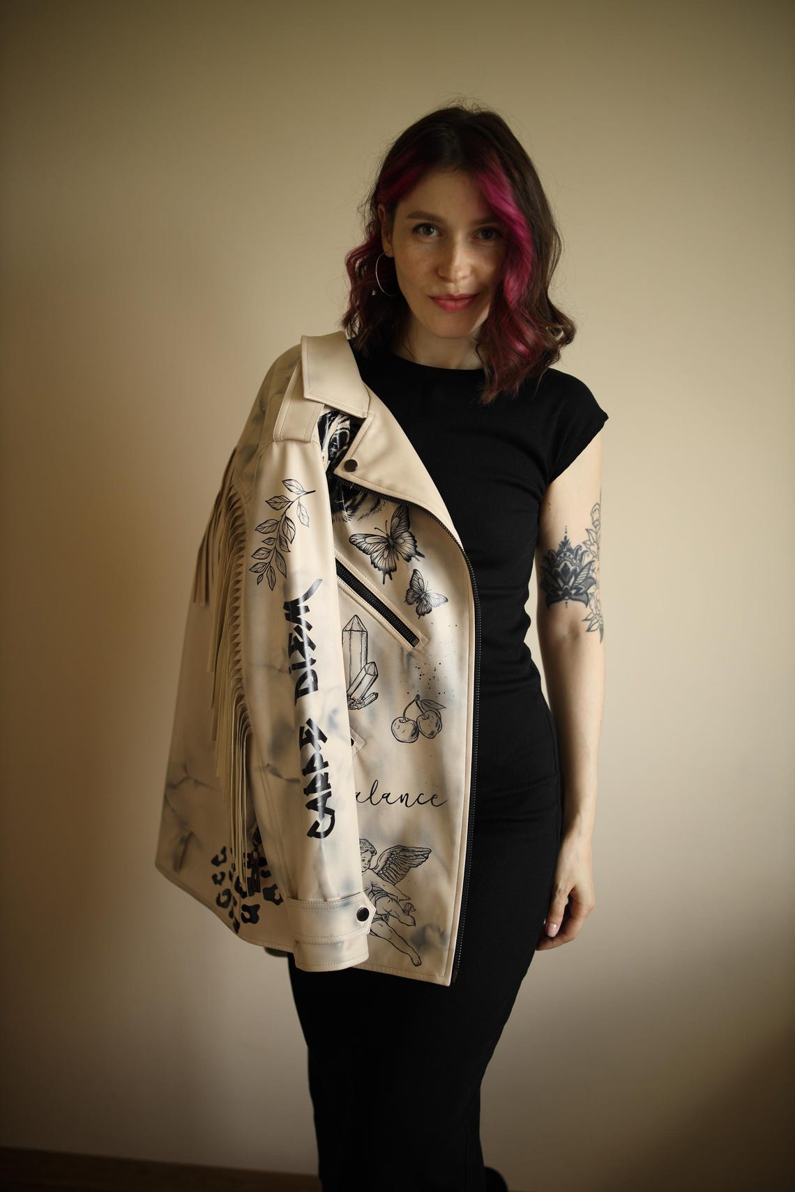 Custom Hand Painted Leather Jacket, Women's Leather Jacket Unique ...