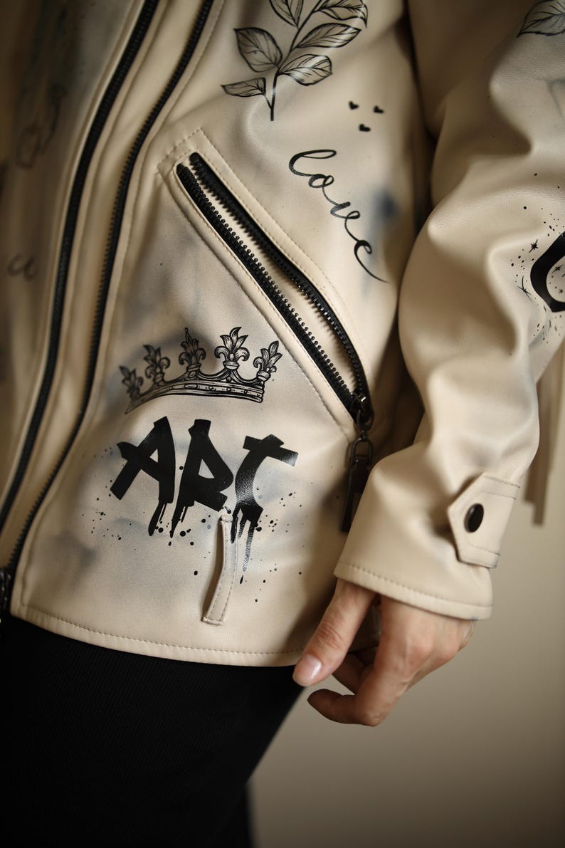 Custom Hand Painted Leather Jacket, Women's Leather Jacket Unique ...