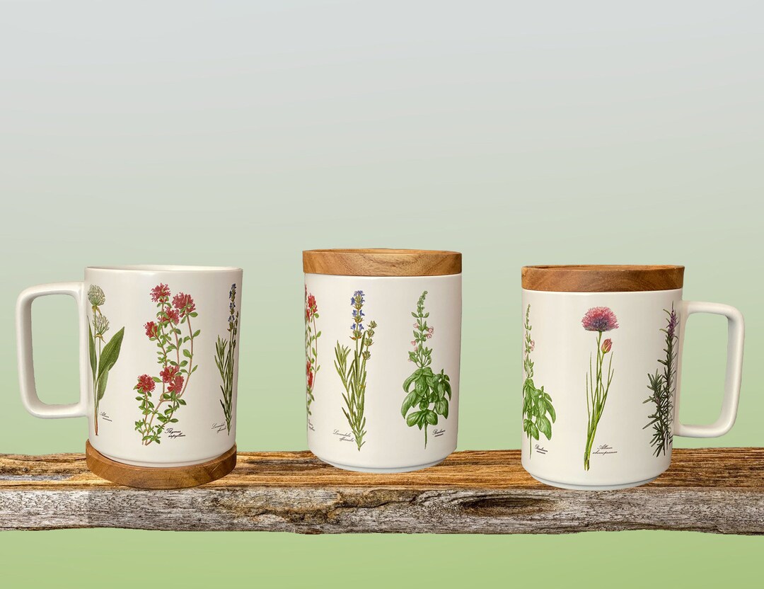 Single Herb 15oz Mug Matte Warm White With Acadia Wood Lid That Can Be ...