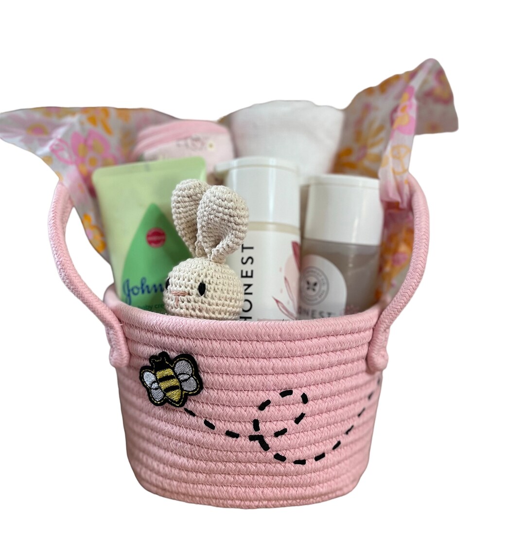 Bumblebee BABY Gift Basket Cute Mini Baby Gift Basket WHITE YELLOW Baby ...