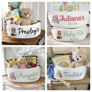 BOOK BASKET With Name for Baby Shower Baby Gift Basket Baby Girl Gift ...