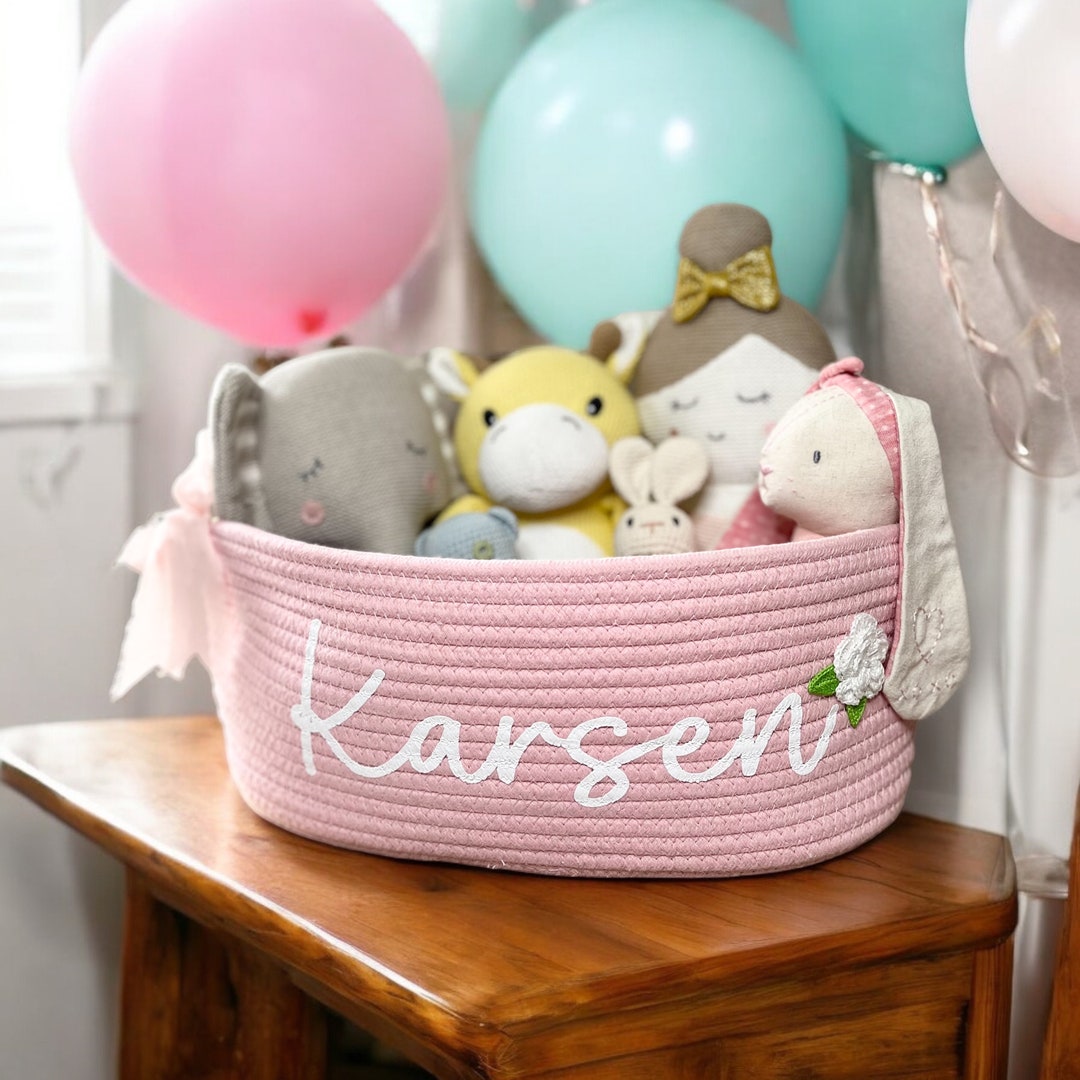 Personalized or Plain Baskets, Baby Gift Baskets With Names and Flowers ...