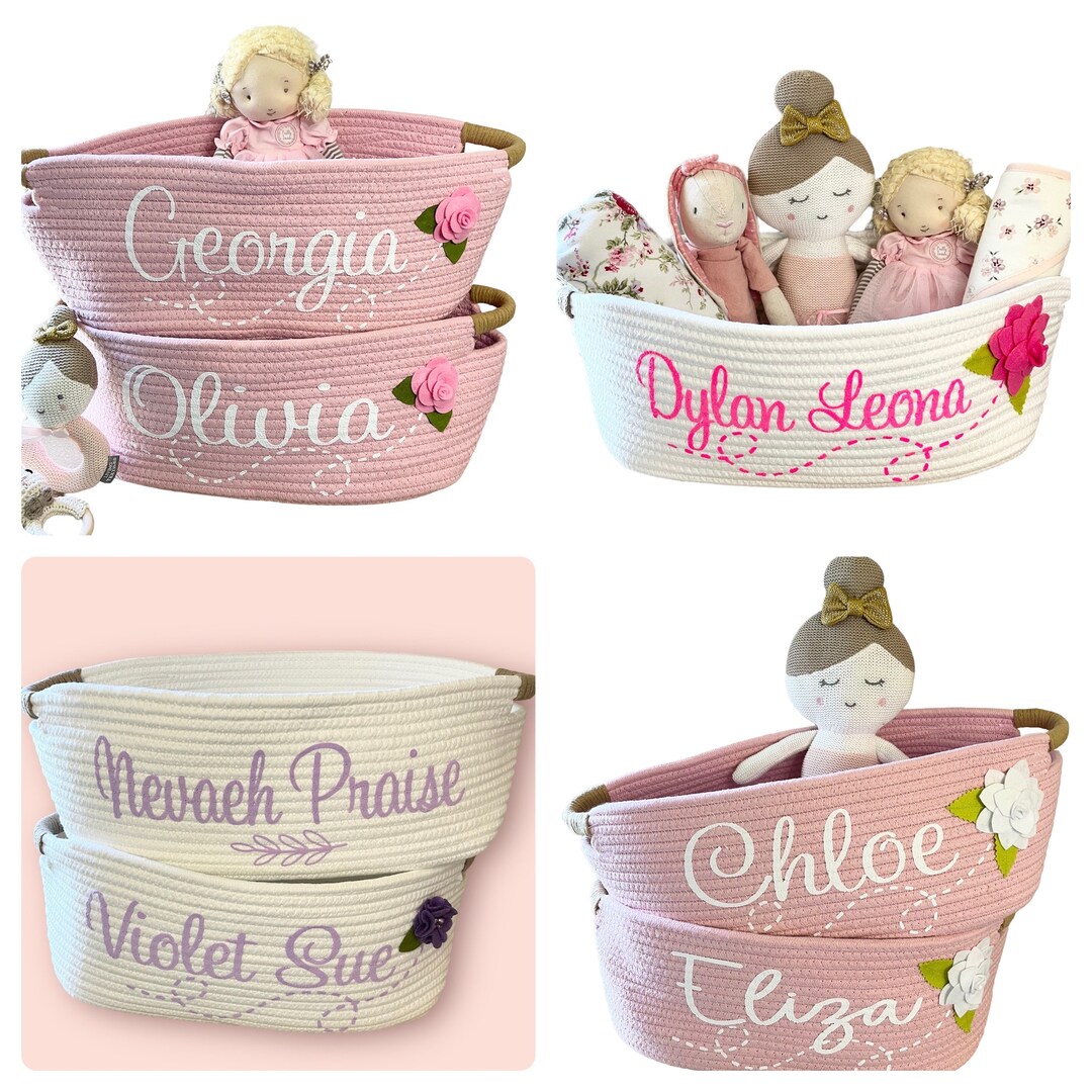 Personalized or Plain Baskets, Baby Gift Baskets With Names and Flowers ...