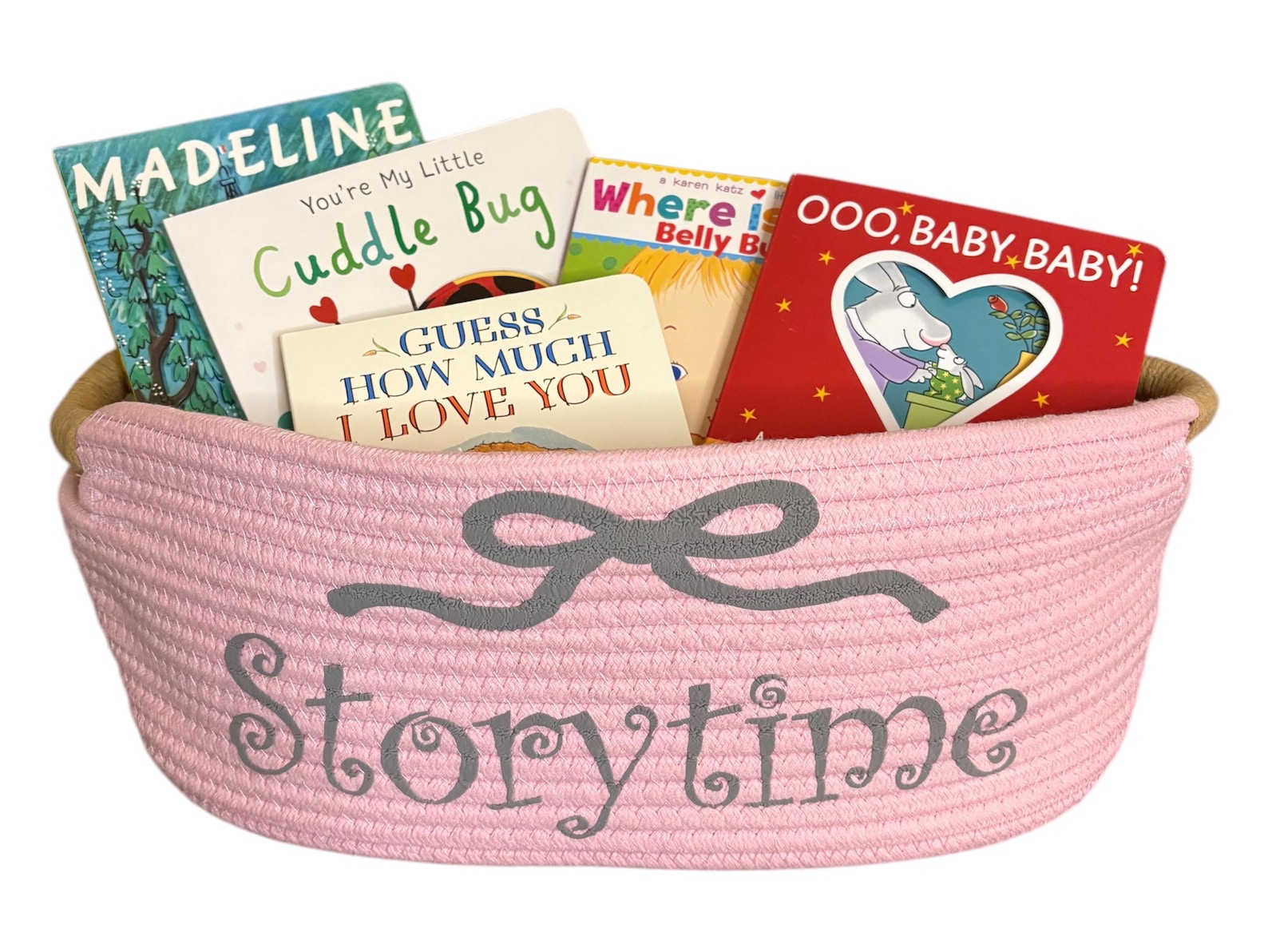 Storytime Book Basket for Baby Girl - Coquette Pink Bow Basket for ...