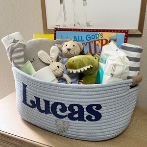 Baby Gift Basket Blue Baby Shower Basket Personalized Gift Basket ...