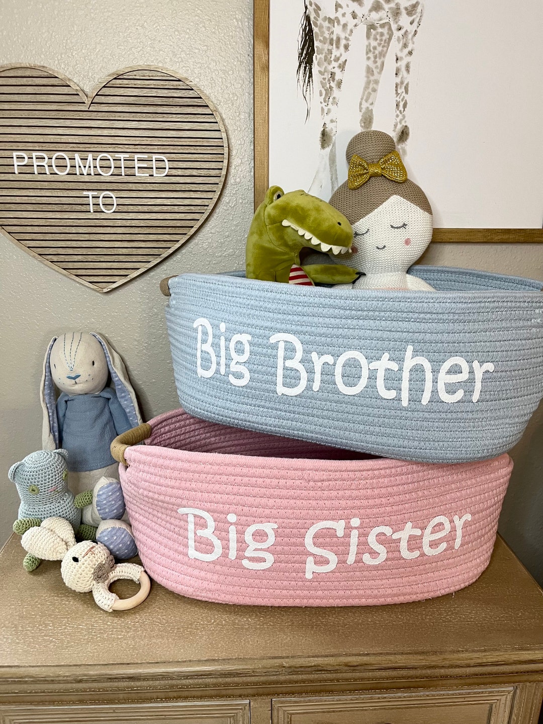 Big Brother Basket Big Sister Basket for Gender Reveal Pregnancy ...