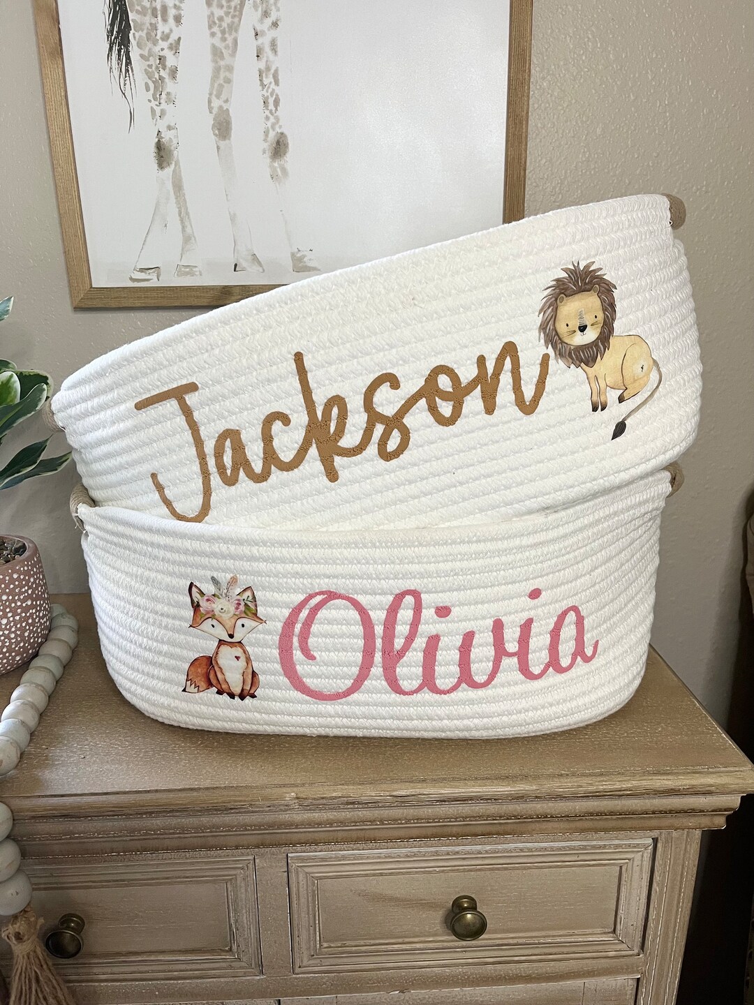 Personalized Basket for Baby Shower Woodland Animal on Basket Decor ...
