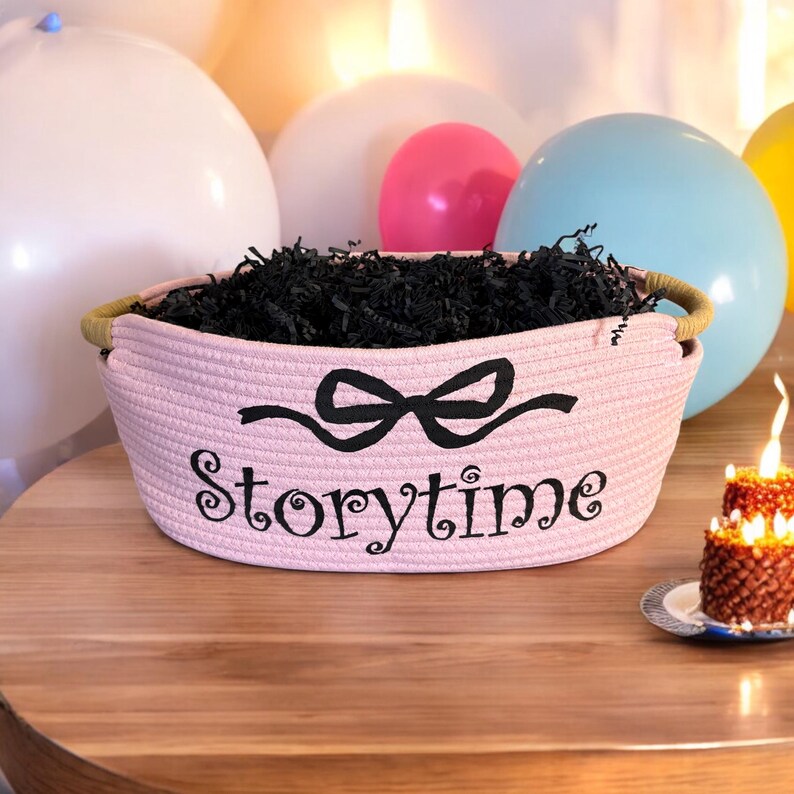 Storytime Book Basket for Baby Girl - Coquette Pink Bow Basket for ...