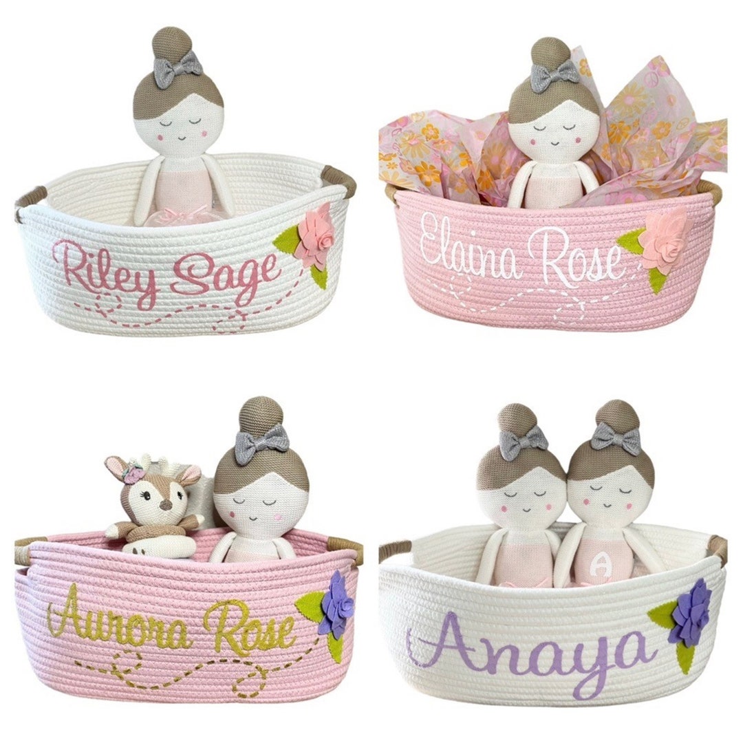 Personalized or Plain Baskets, Baby Gift Baskets With Names and Flowers ...