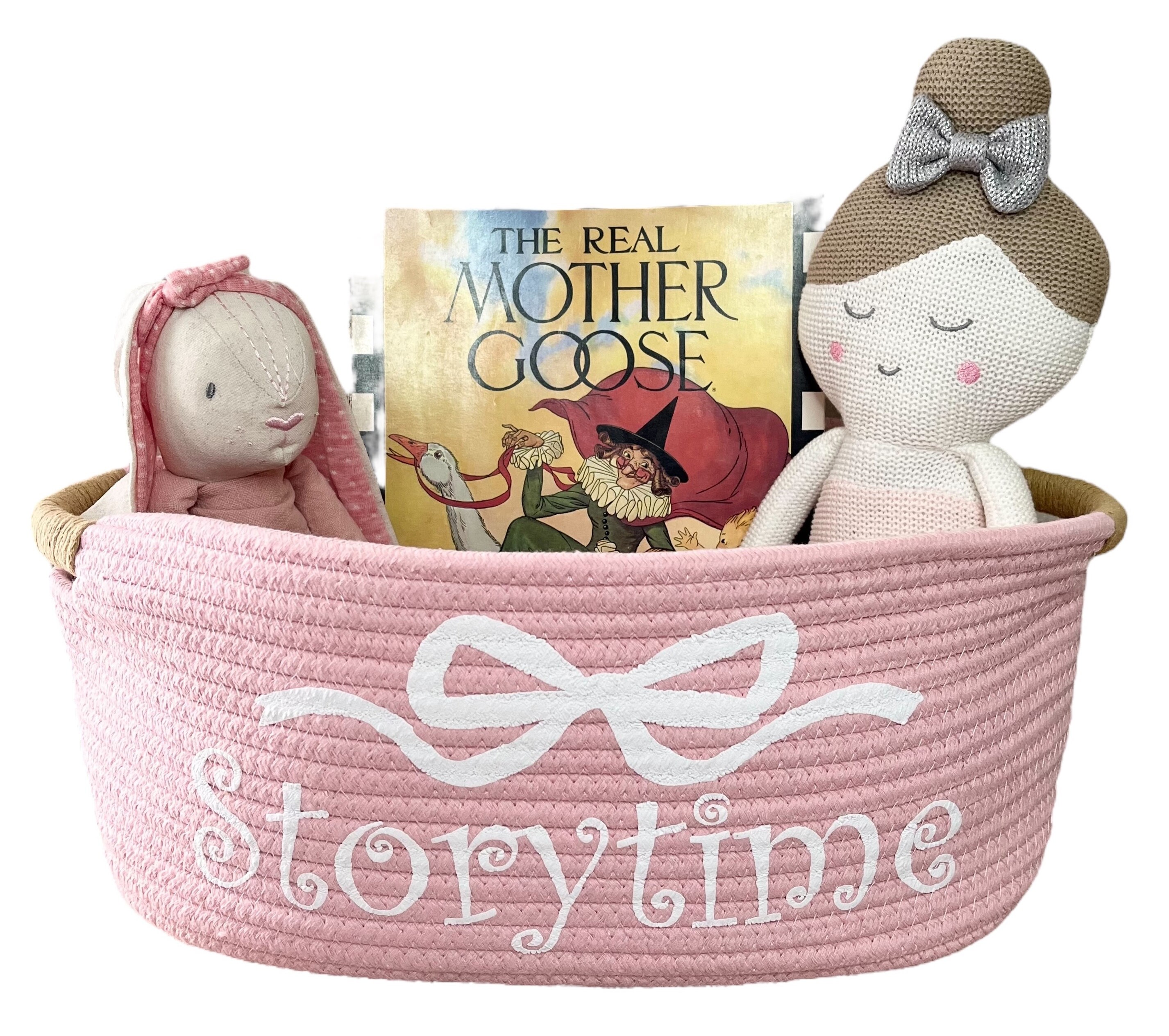 Storytime Book Basket for Baby Girl - Coquette Pink Bow Basket for ...