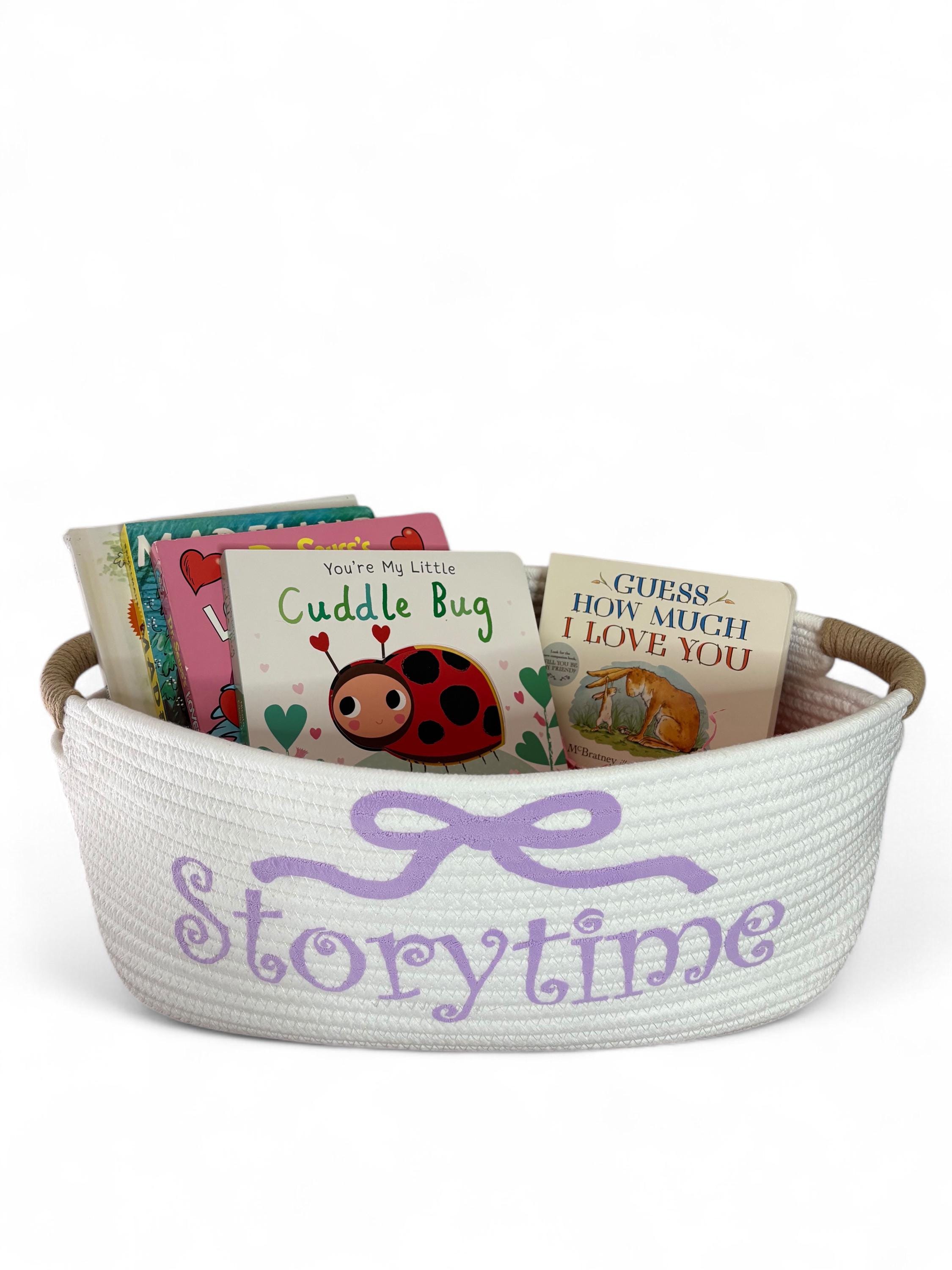 Storytime Book Basket for Baby Girl - Coquette Pink Bow Basket for ...