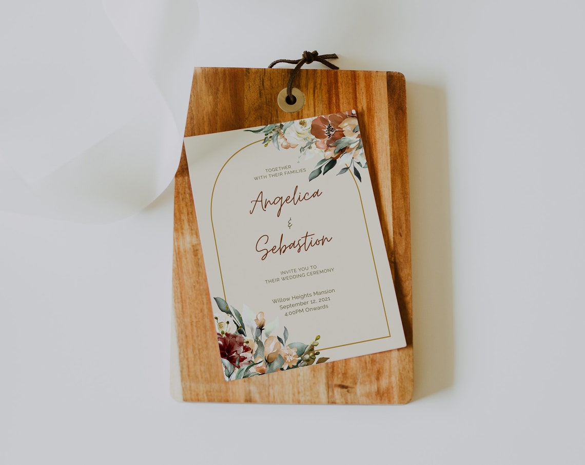 JUNIPER Boho Arch Invitation Fall Floral Invite Wedding - Etsy