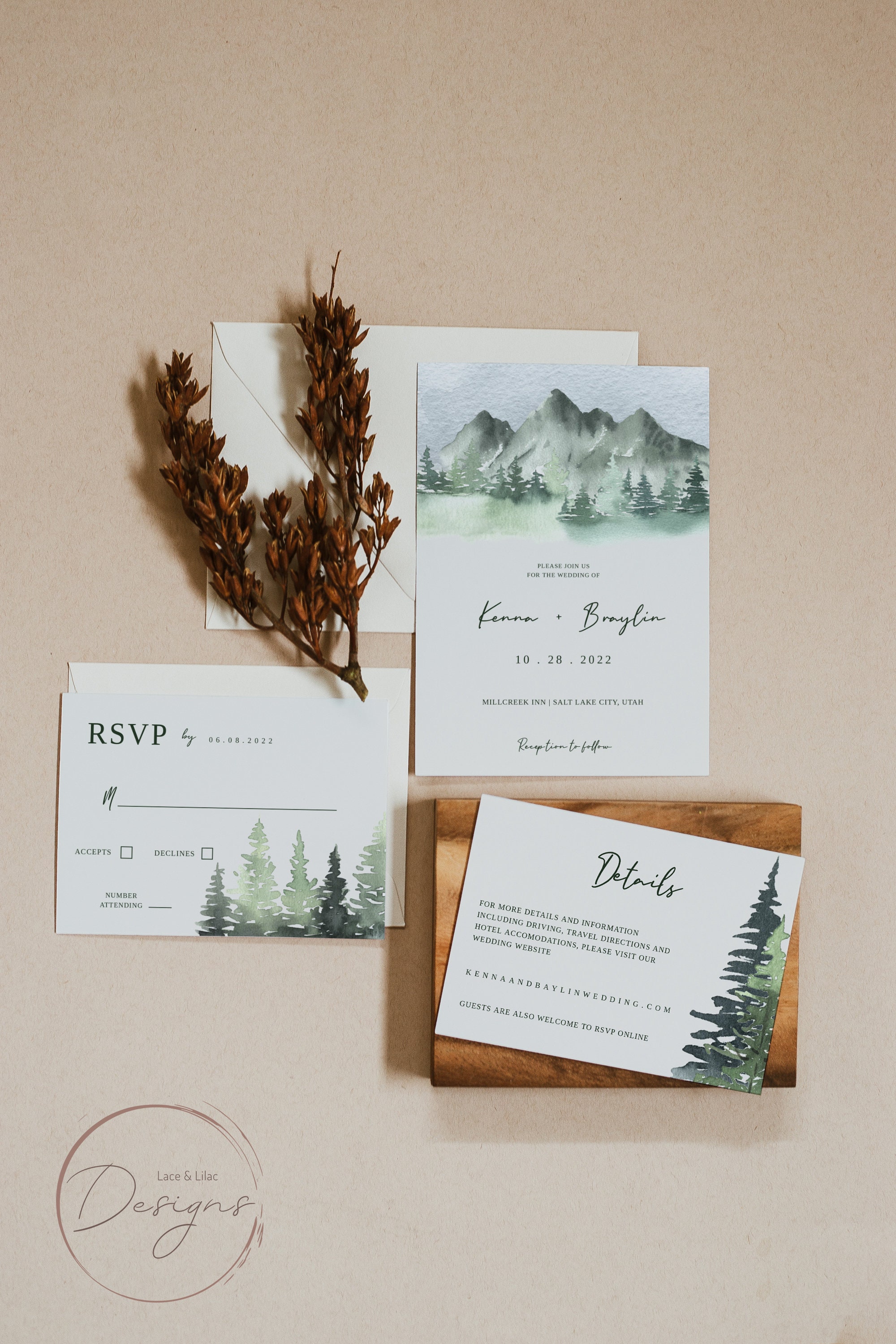 RAINE - Rustic Forest Wedding Invitation Bundle, Invitation Template ...