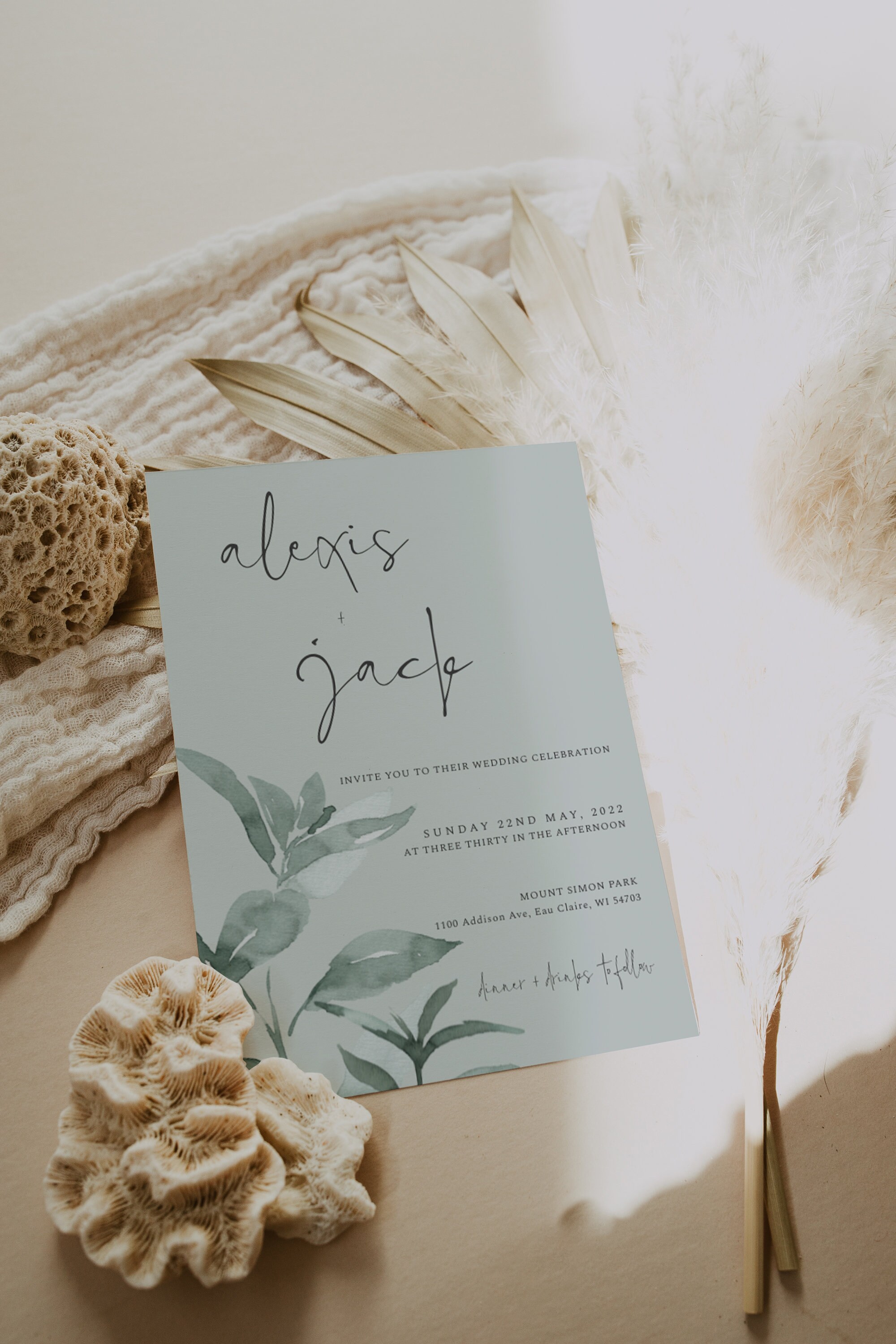 MYRA Sage Green Wedding Invitation Bundle Greenery With - Etsy