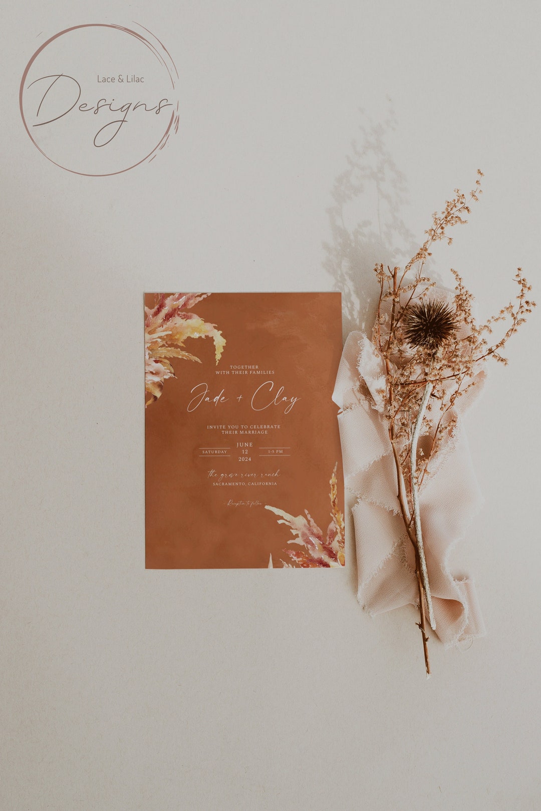 KENNA - Boho Rust Wedding Invitation Suite, Terracotta Wedding ...