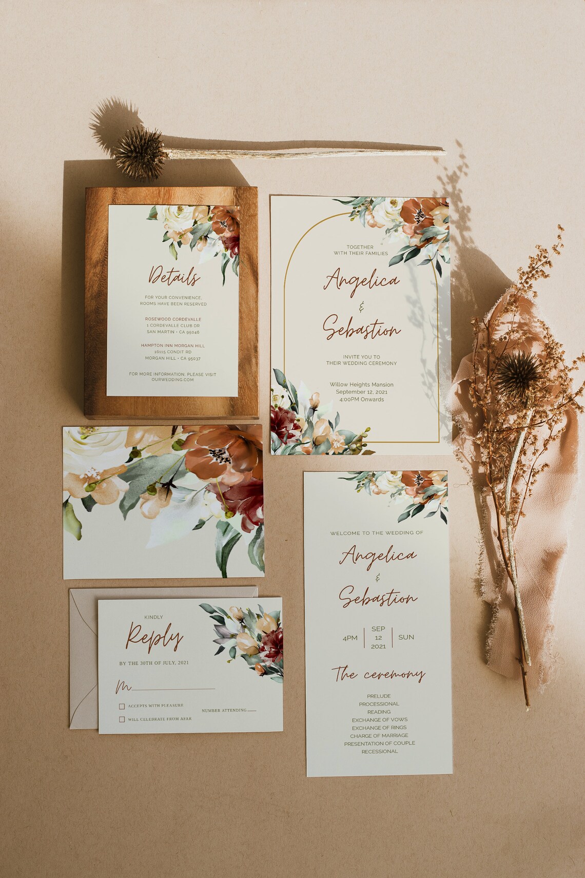 JUNIPER Boho Arch Invitation Fall Floral Invite Wedding - Etsy