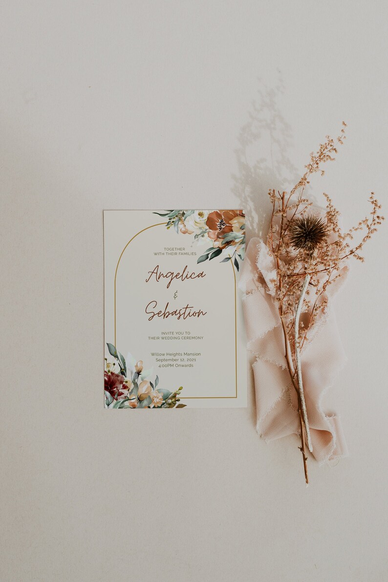 JUNIPER Boho Arch Invitation, Fall Floral Invite, Wedding Bundle ...