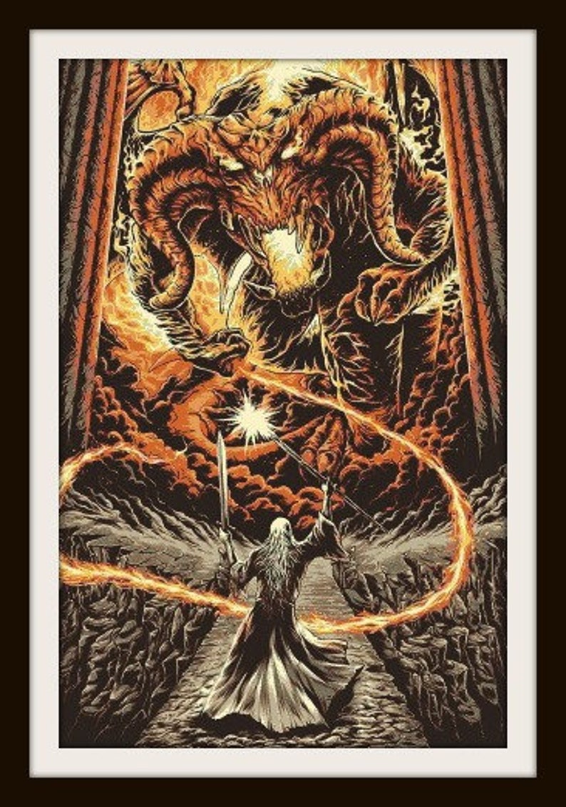LOTR Balrog Vs Gandalf Cross Stitch Pattern Pdf Format - Etsy