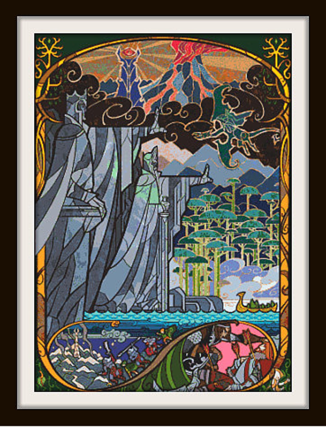 LOTR Gates of Argonath Stained Glass Cross Stitch Pattern Pdf Format - Etsy