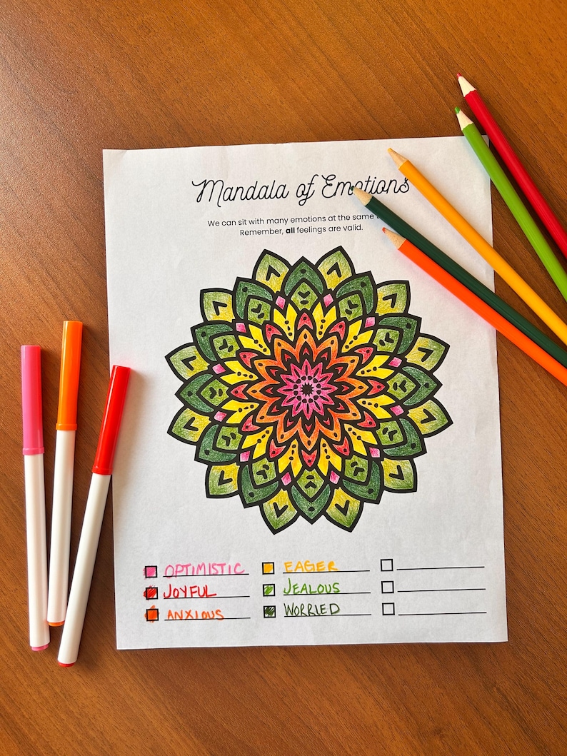 Emotion Identification Mandala Coloring Page/worksheet - Etsy