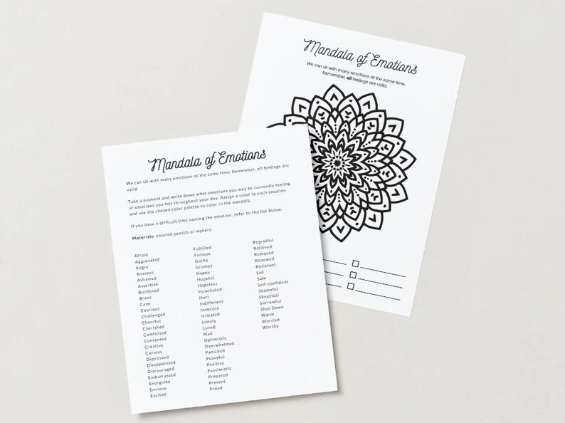 Emotion Identification Mandala Coloring Page/worksheet - Etsy