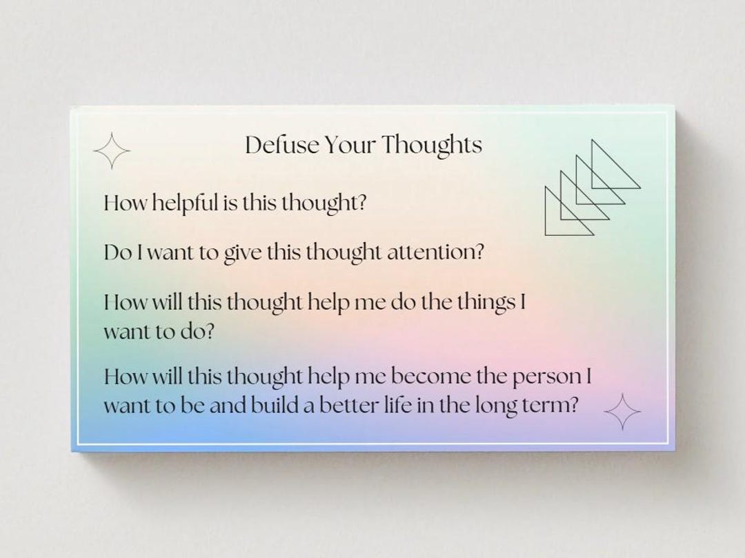 Acceptance and Commitment Therapy--cognitive Defusion Wallet Sized Card ...