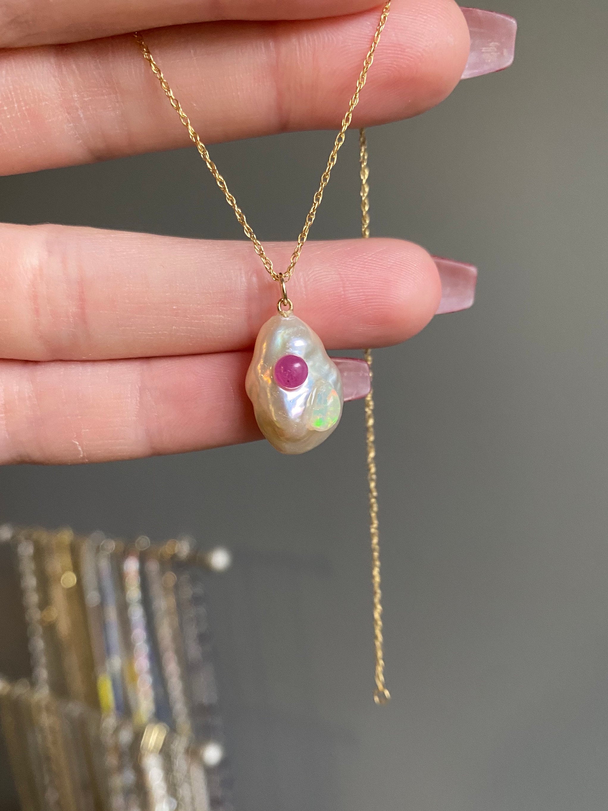 14k Gold Handmade Charms Pearl and Crystal Charms Charm Necklace ...