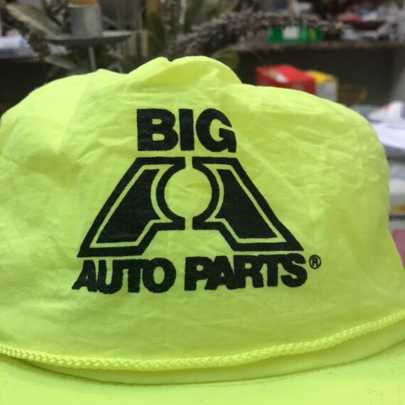 Vintage Big auto parts Trucker SnapBack hat neon 1980… - Gem