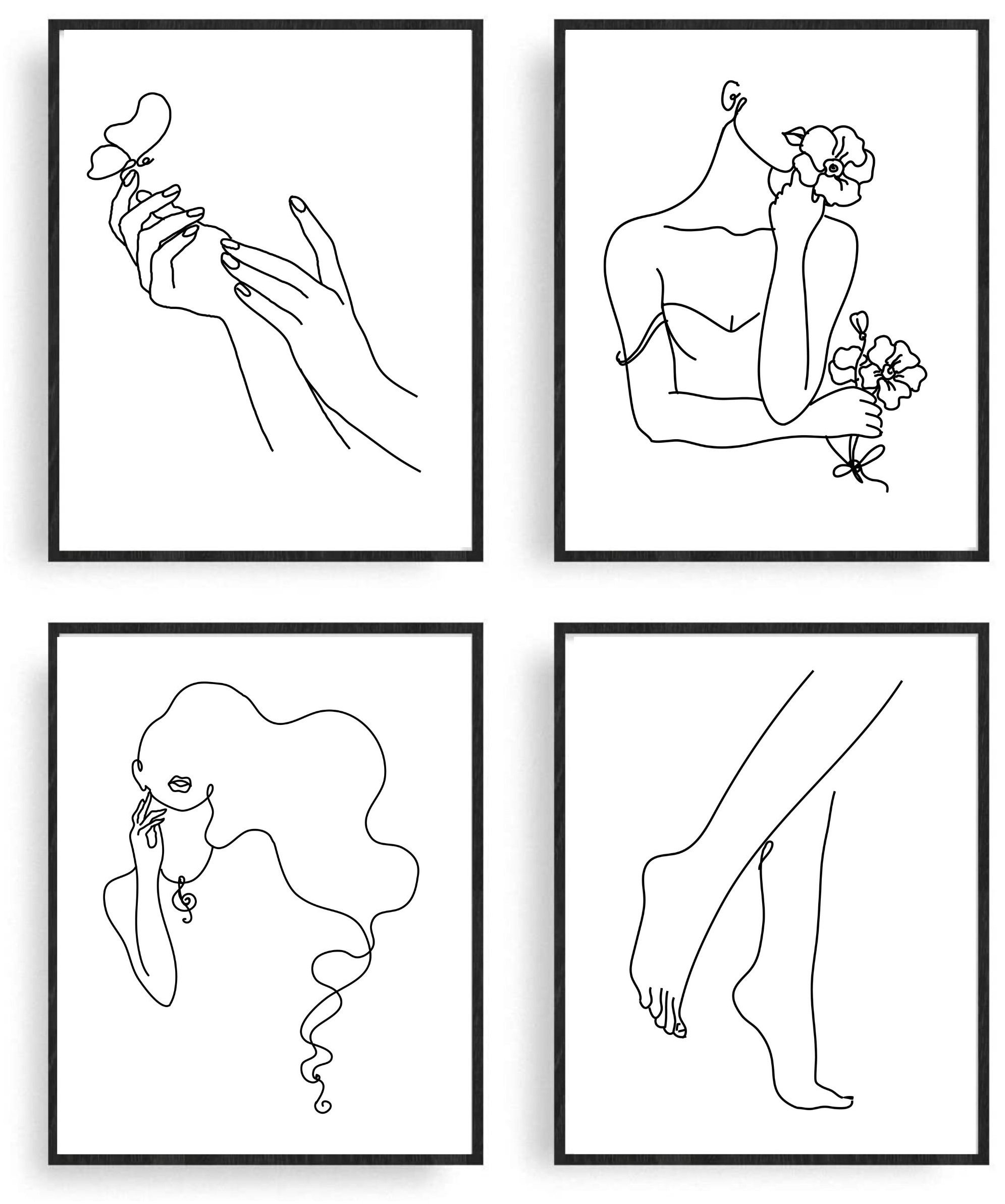 Minimalist Line Art Black & White DIGITAL PRINTS - Set of 4 (8