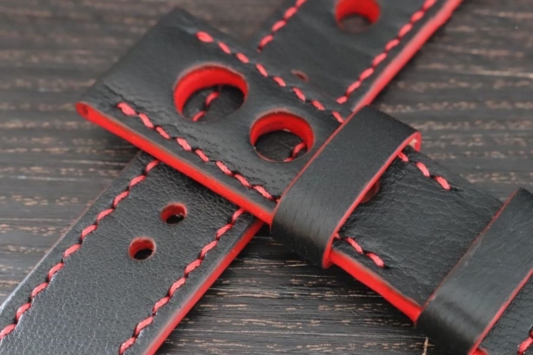 Hand-made Watch Strap RALLY 22 Mm Black Red - Etsy