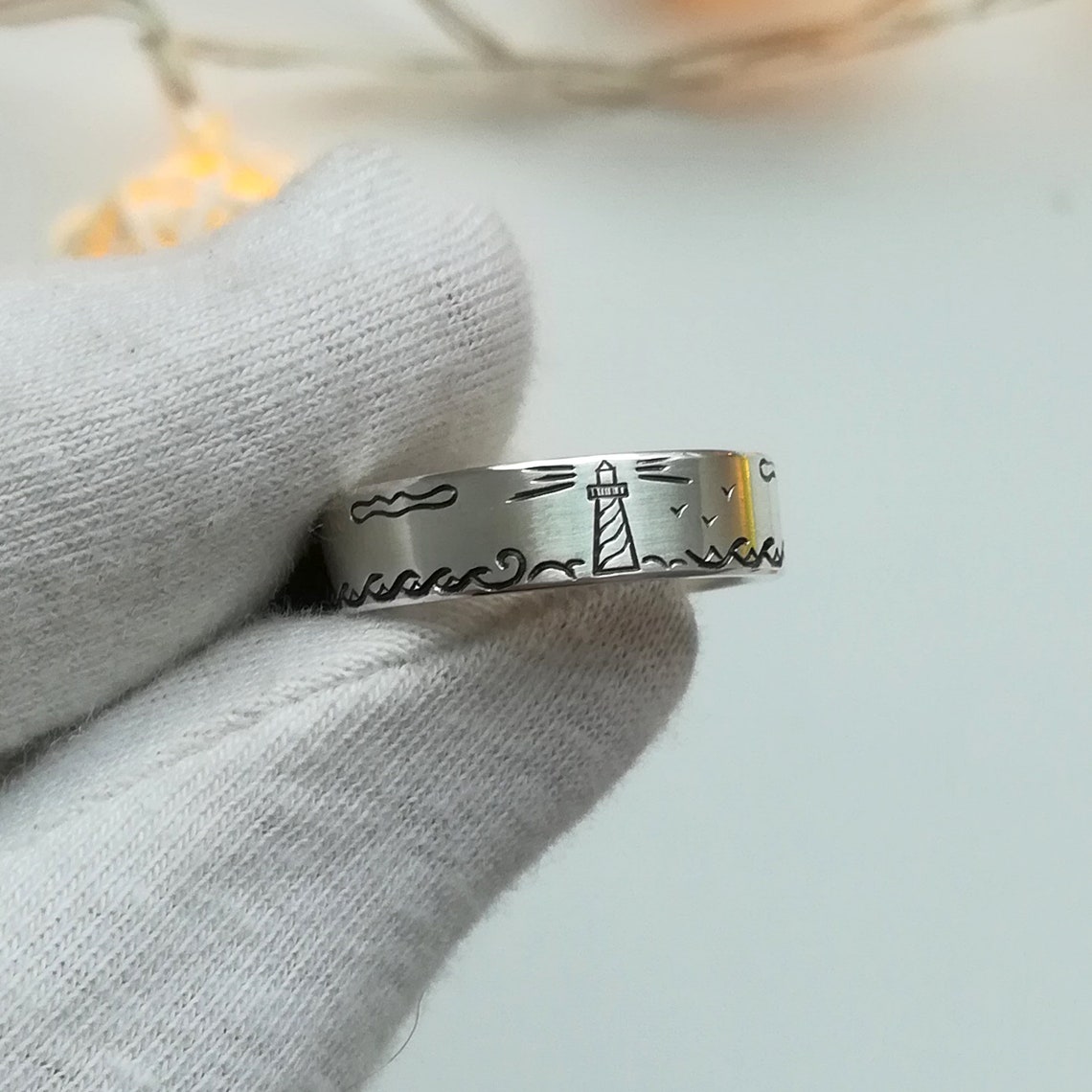 Siver Lighthouse Ring Wave Ring Lighthouse Jewelry Ocean | Etsy
