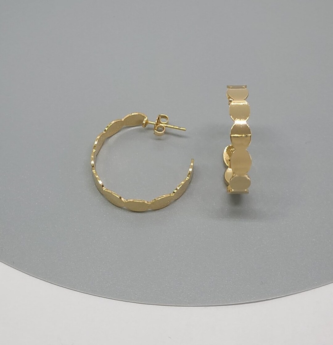 Wavy Half Hoops, 18K Gold Filled Hoops, Wide Flat Earrings, Plain Hoops ...