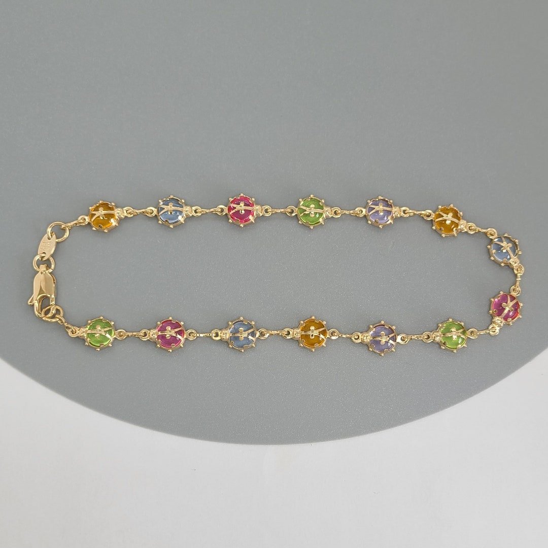Colorful Ladybug Anklet,18k Gold Filled Anklet, Ladybug Charms, Zircon ...