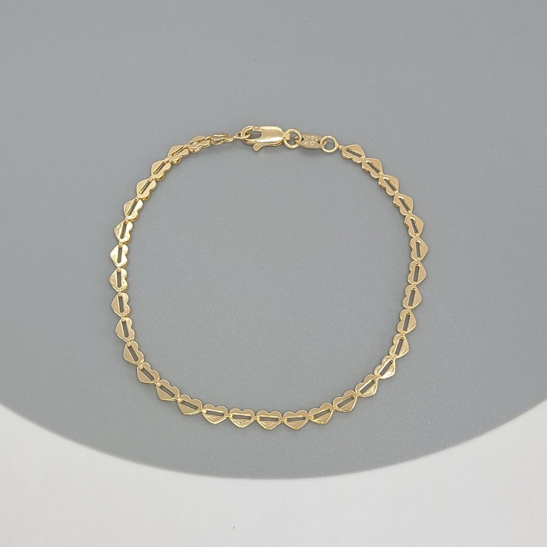 Heart Link Bracelet, 18K Gold Filled Bracelet, Plain and Simple Heart ...