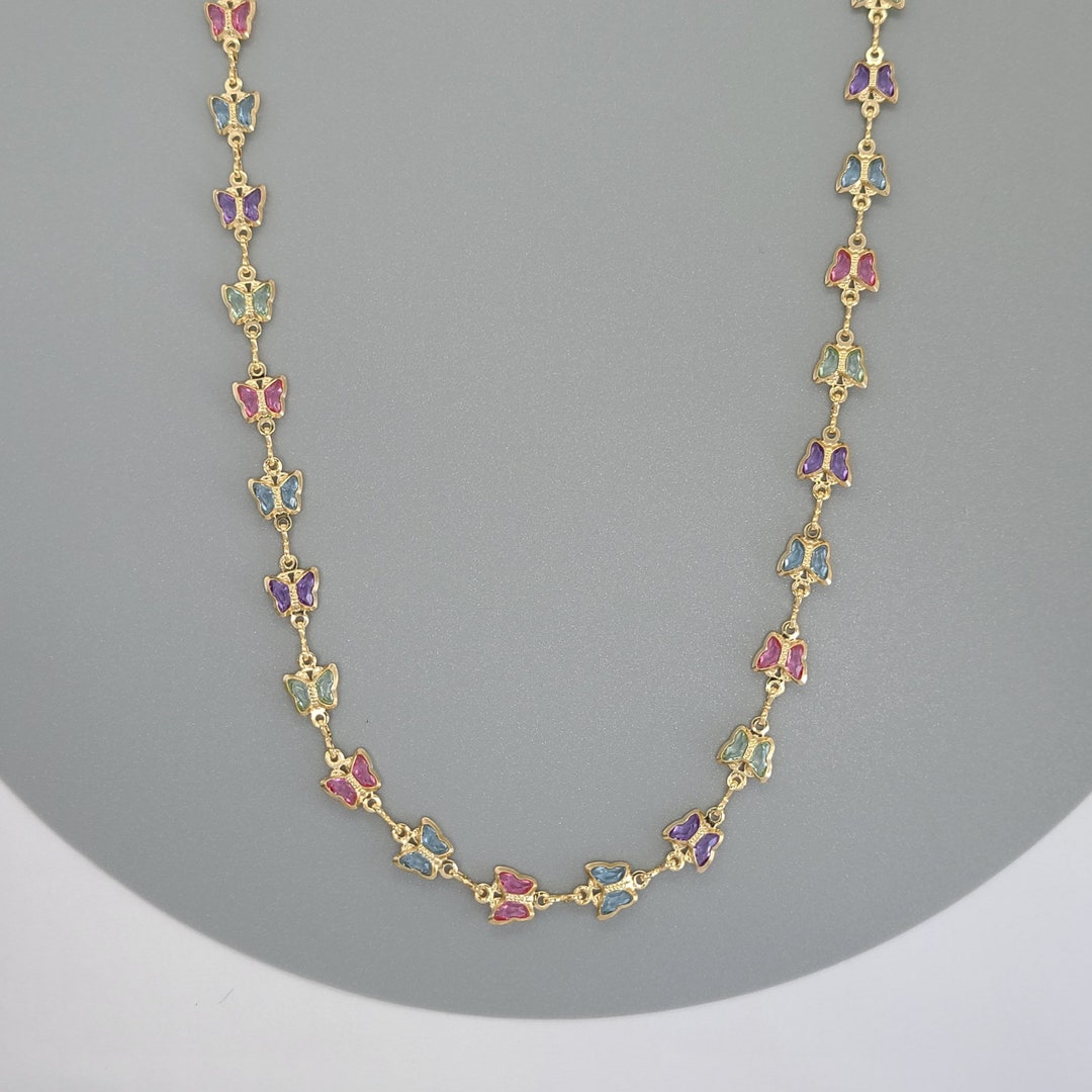 Zircon Butterfly Link Chain, 7mm Butterfly Chain, 18K Gold Filled ...