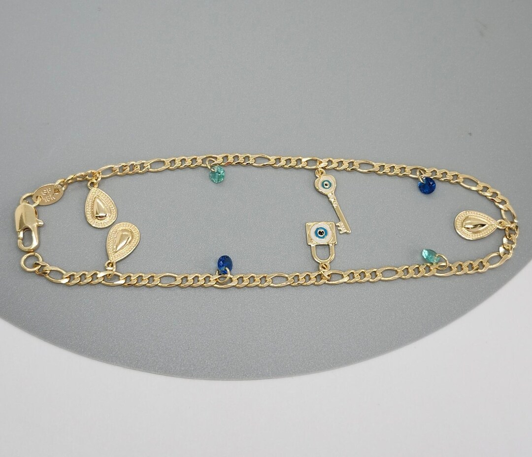 Evil Eye Anklet, 18K Gold Filled Anklet, Evil Eye Lock and Key Charms ...