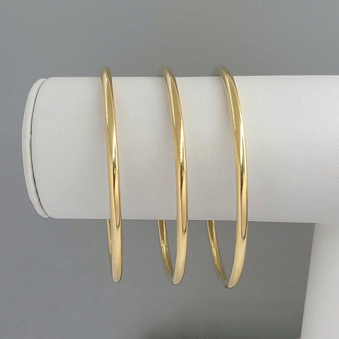 Thick Round Bangles, 18K Gold Filled Jewelry, Smooth Plain Stackable ...