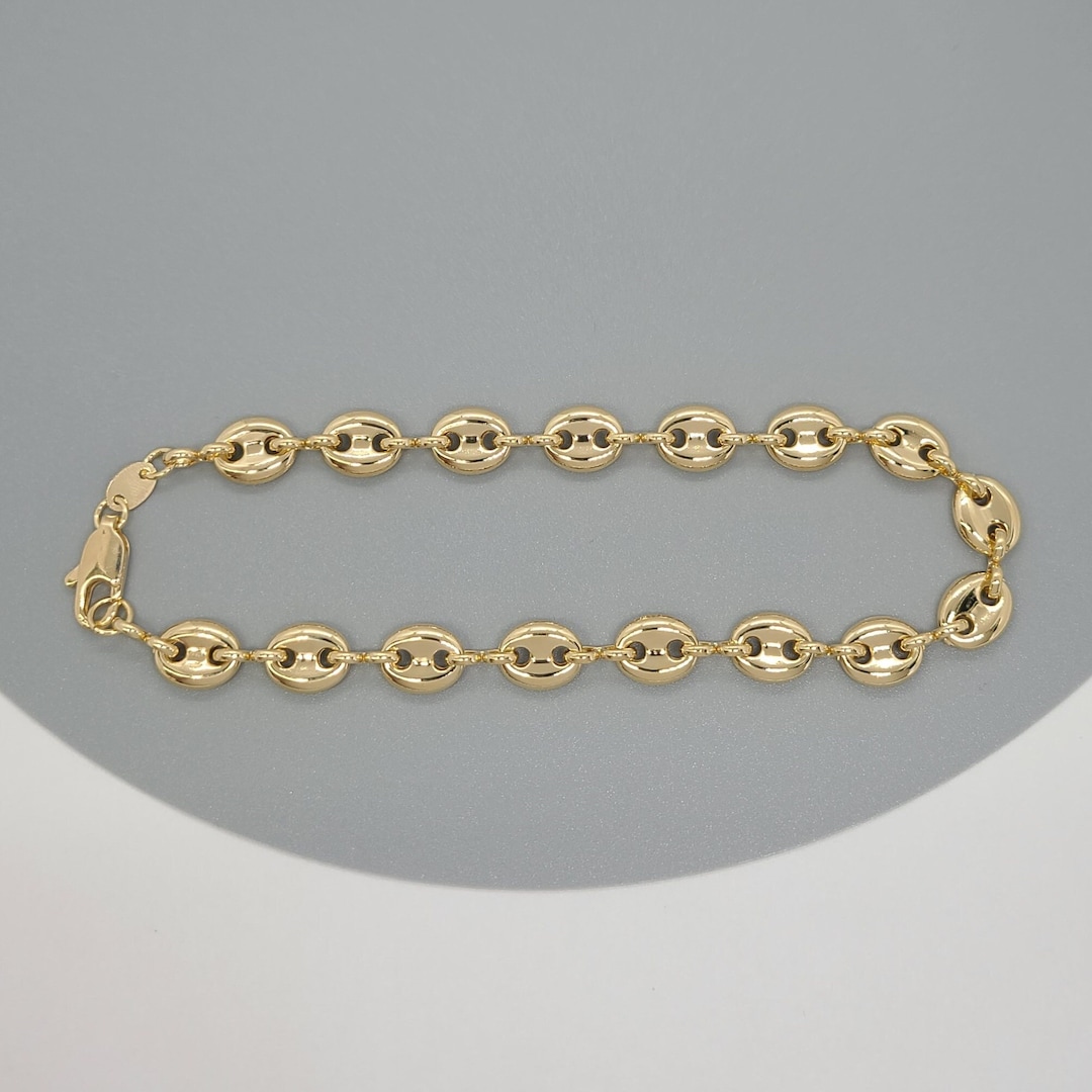 Puff Mariner Anklet, 18K Gold Filled, Ankle Jewelry, Marine Anchor Link ...