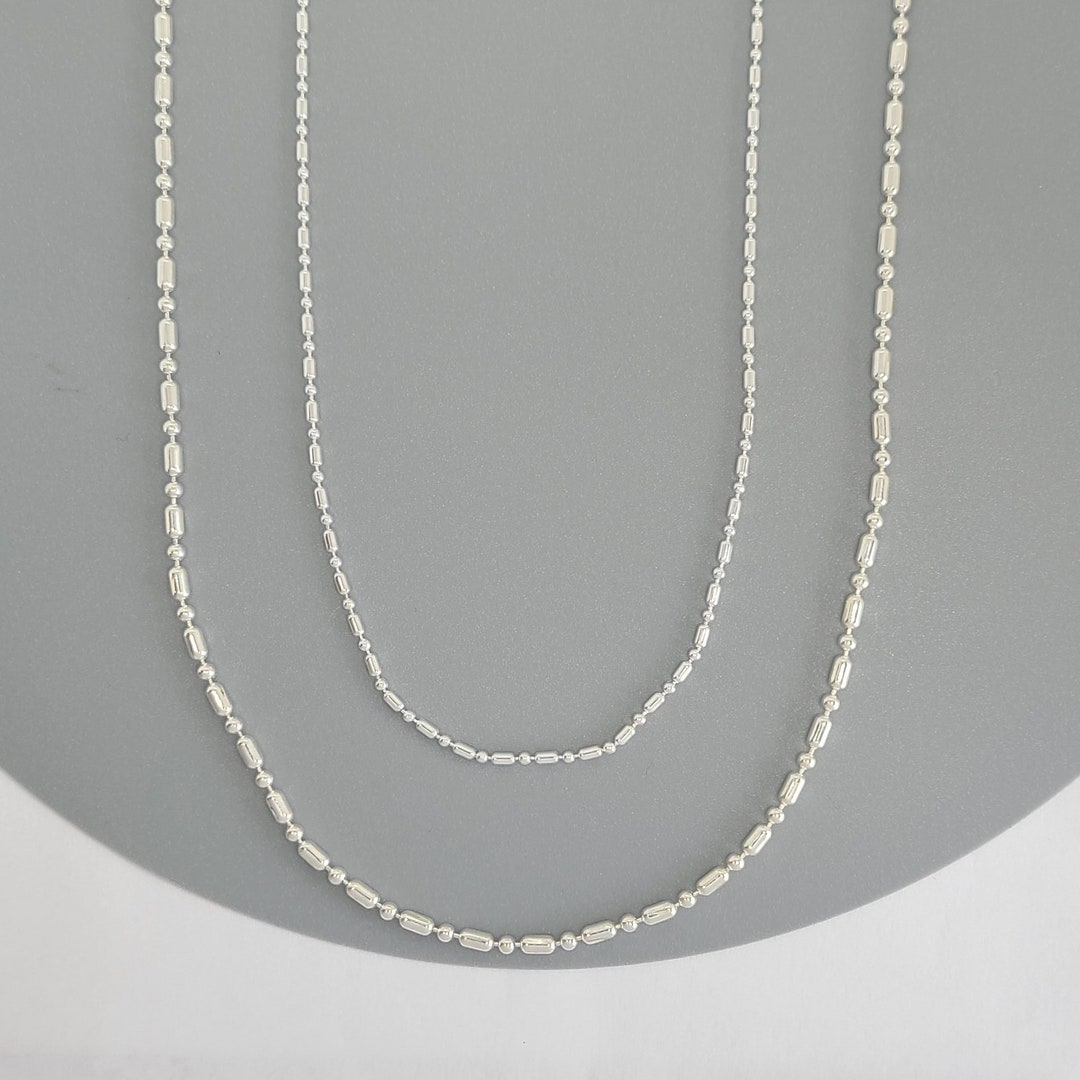 Bar Bead Ball Chain, 925 Sterling Silver Jewelry, Dot Dash Ball Chain ...