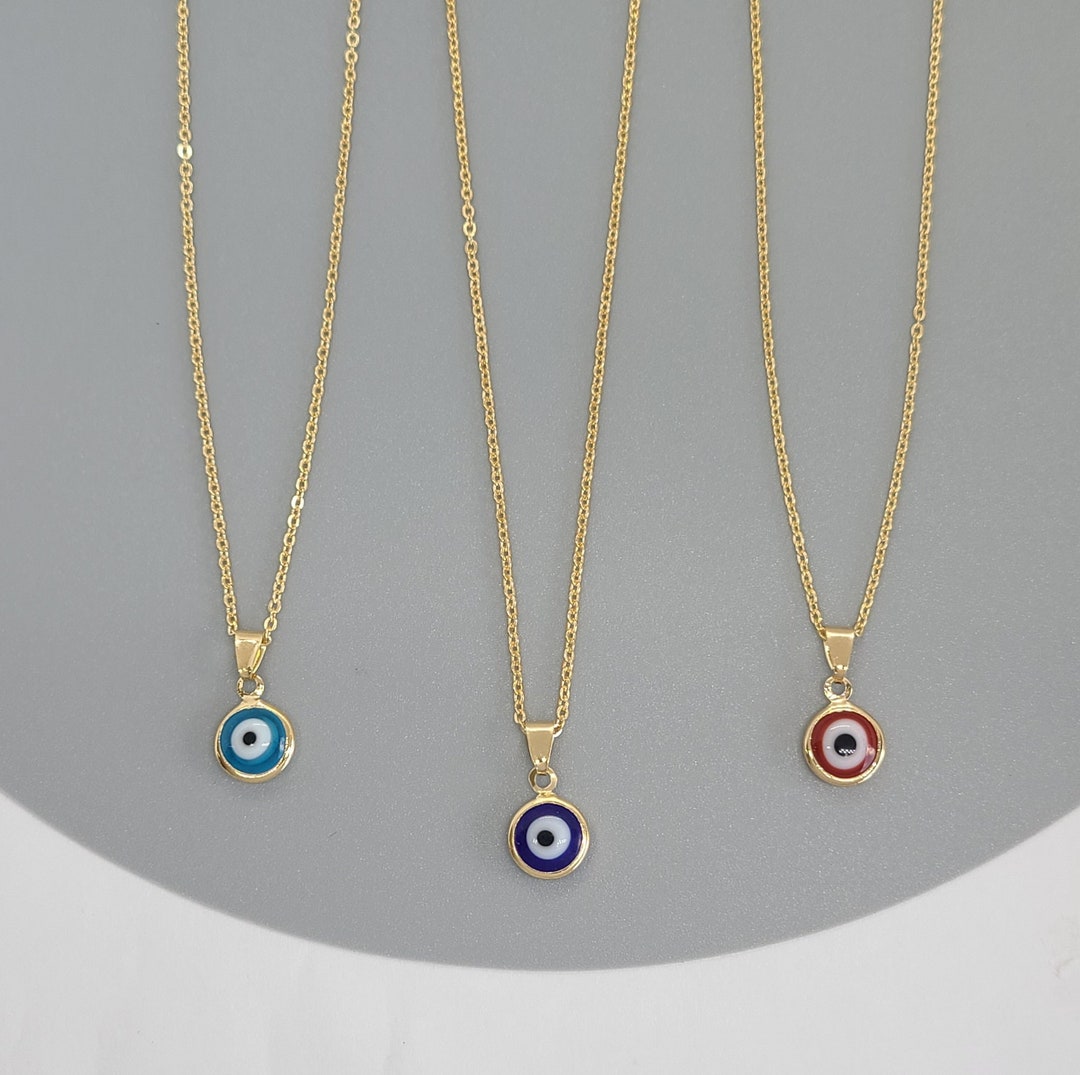 Evil Eye Necklace, Rolo Link Chain, 18K Gold Filled Jewelry, Thin Rolo With Evil Eye, Protection ...