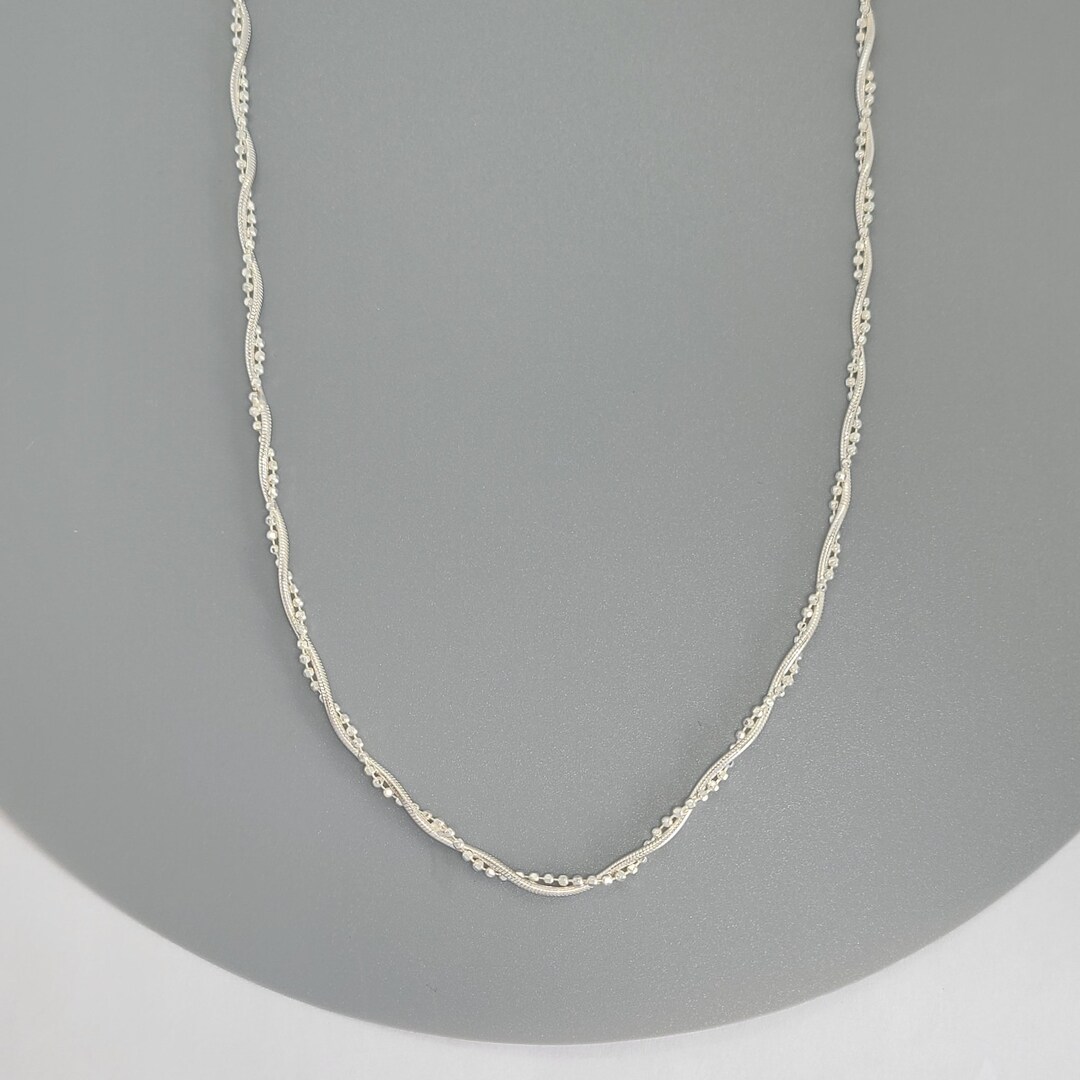Twisted Snake Bead Link Chain, 925 Sterling Silver Jewelry, Beaded ...