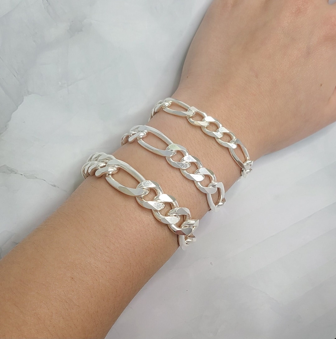 Bulky Figaro Bracelet, Men Chunky Bracelet, 925 Sterling Silver Jewelry ...