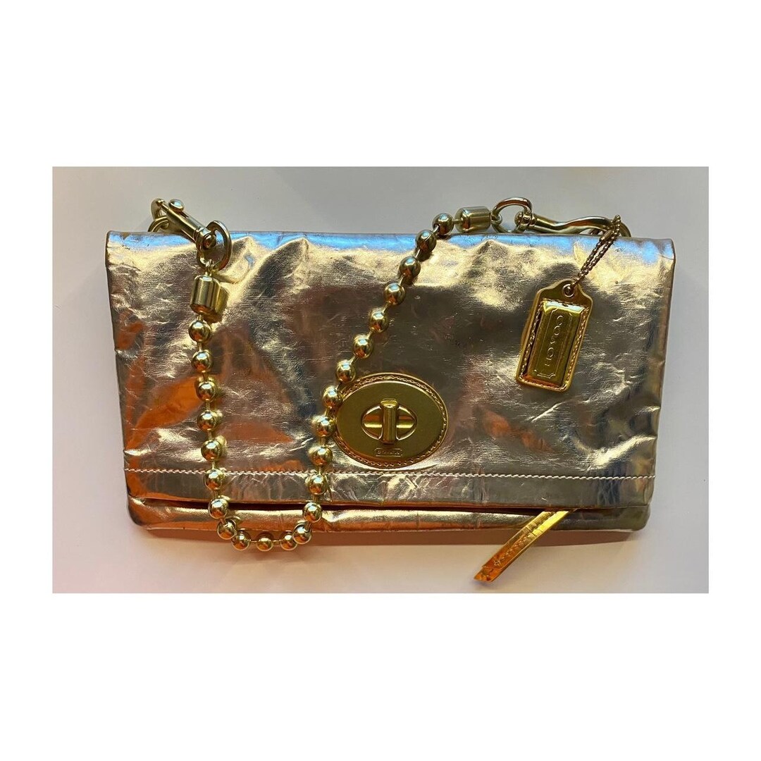 Coach Gold Metallic Bag/purse - Etsy