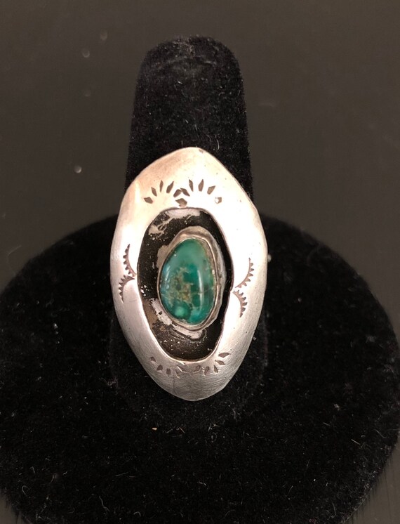 Vintage Native American Oval Shadow Box Ring With Turquoise | Etsy