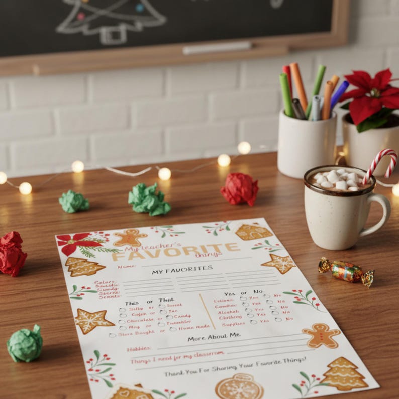 Teacher's Favorite Things Christmas Questionnaire | Gifting Survey Form ...