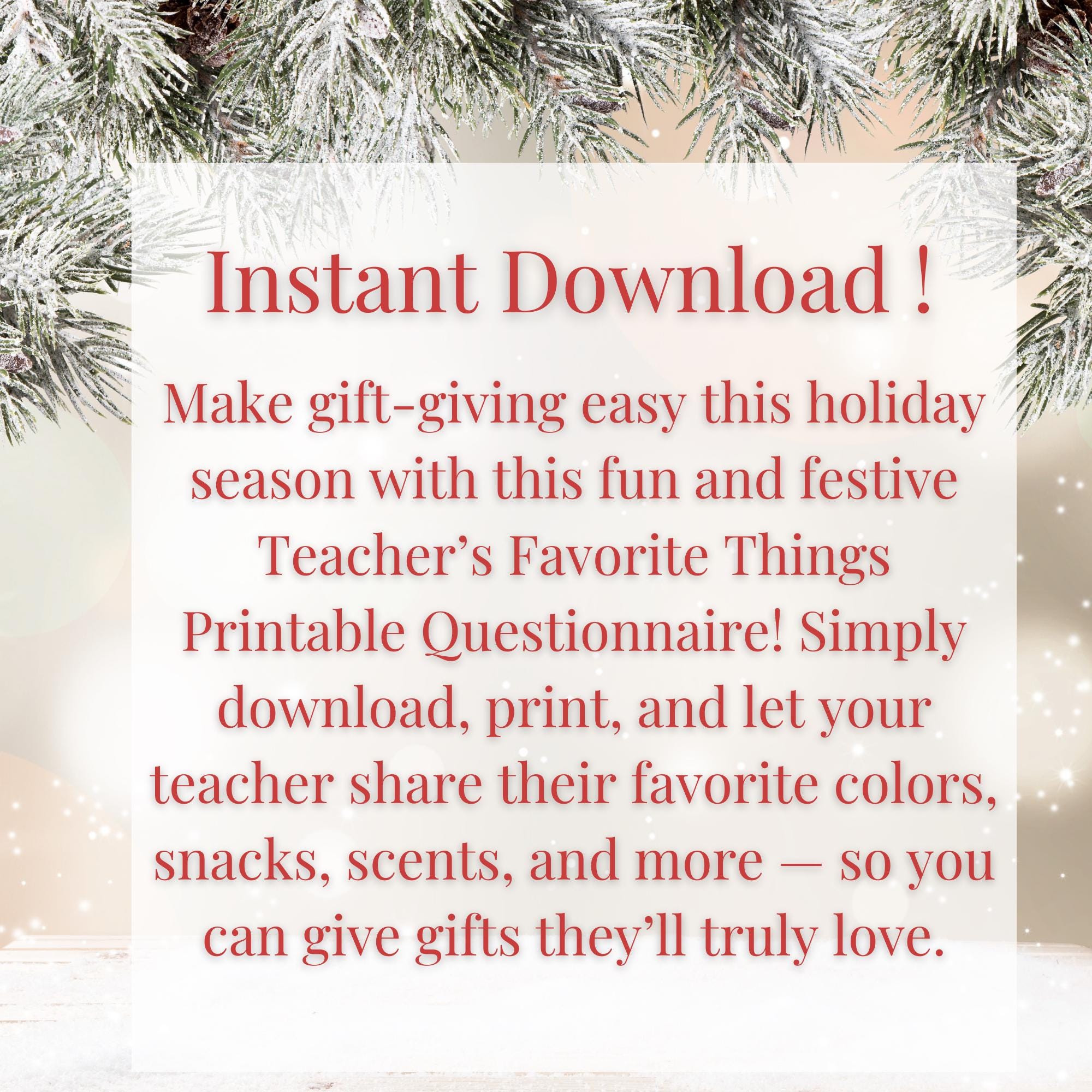 Teacher's Favorite Things Christmas Questionnaire | Gifting Survey Form ...